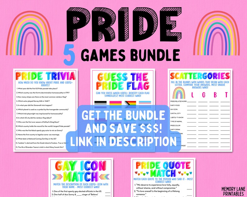 Pride Trivia Game | LGBTQ+ Pride Party Game | Pride Party Game ...