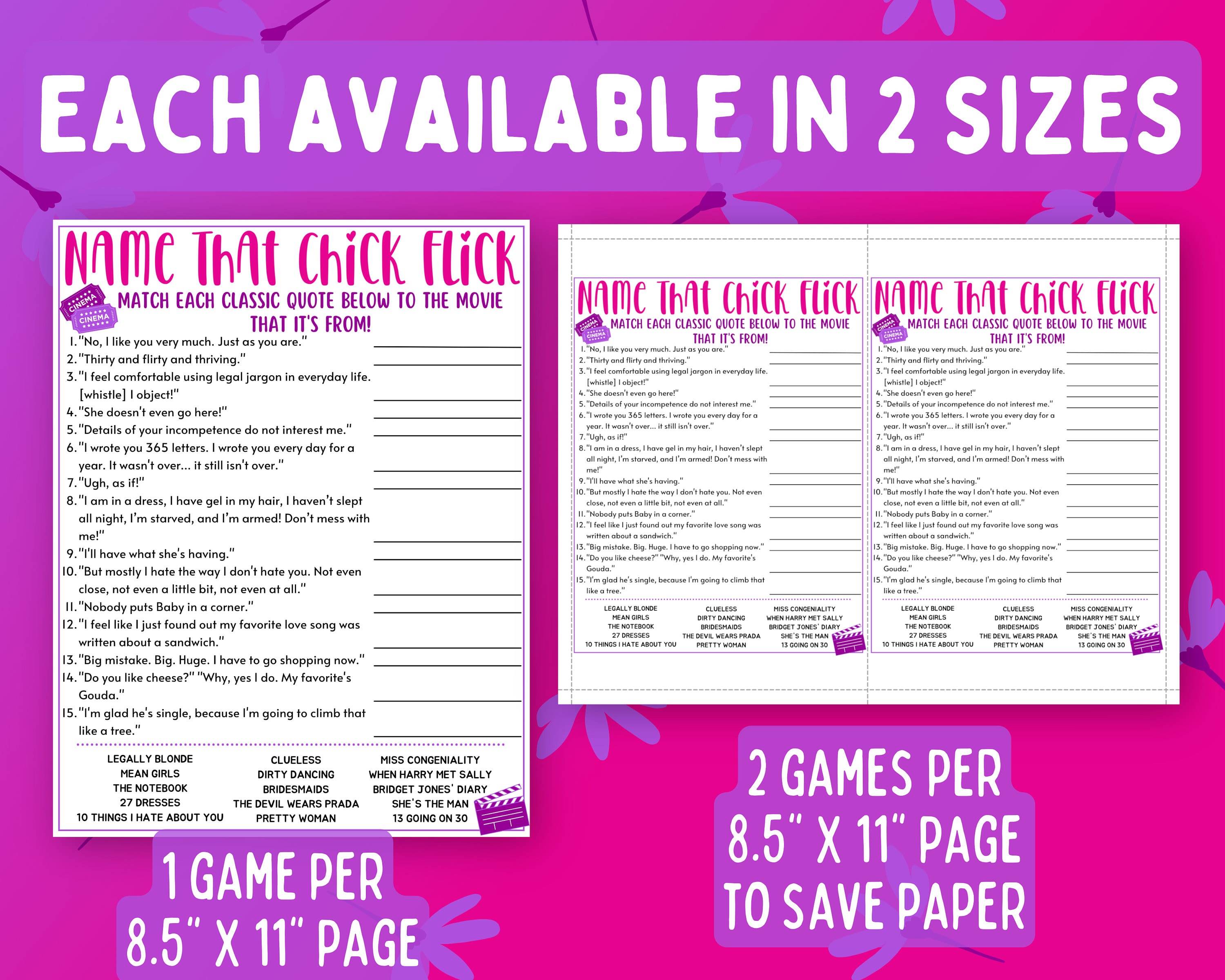 Ladies' Night Name That Chick Flick Game | Ladies Night Party Game ...