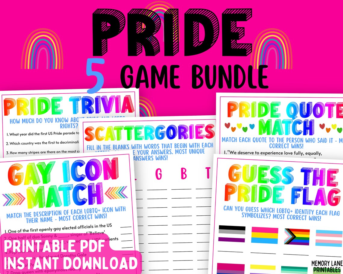 Pride Party Games Bundle 5 LGBTQ Pride Games Pride Trivia | Etsy