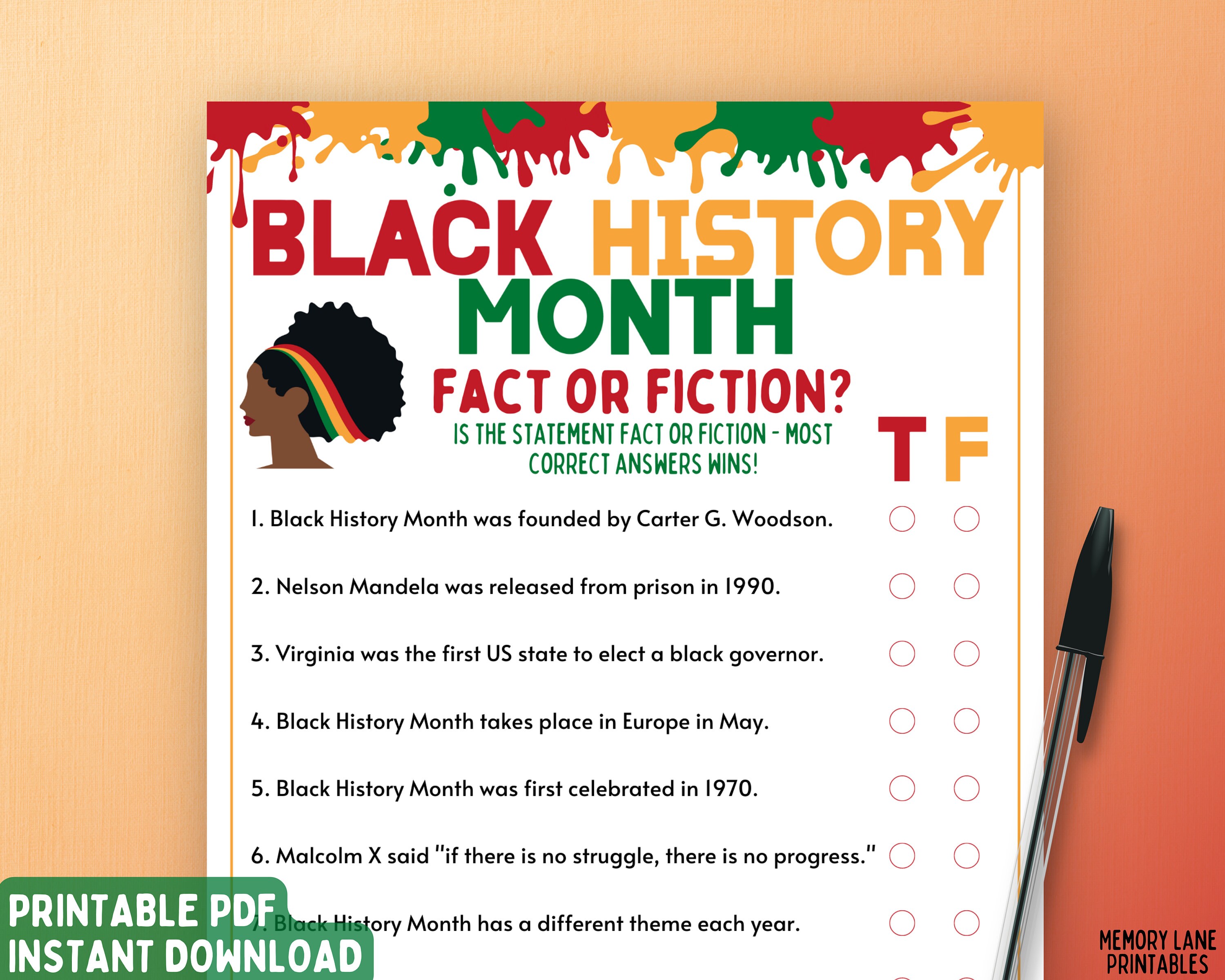 Black History Month Fact or Fiction Game | Black History Trivia Game ...