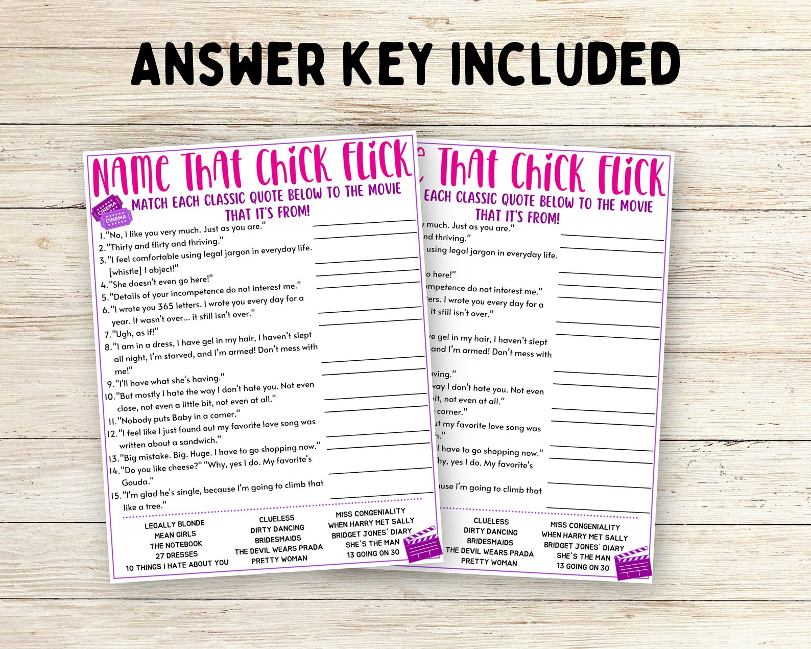 Ladies' Night Name That Chick Flick Game | Ladies Night Party Game ...