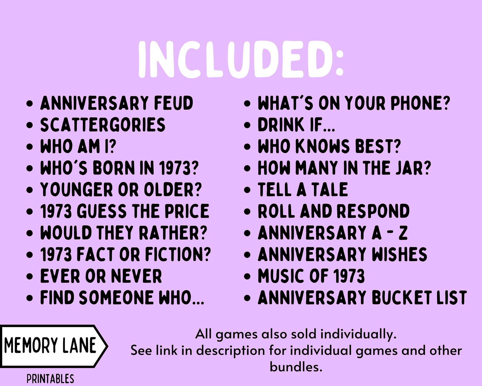 50th Anniversary Games Bundle Married in 1973 Games 50th Wedding ...