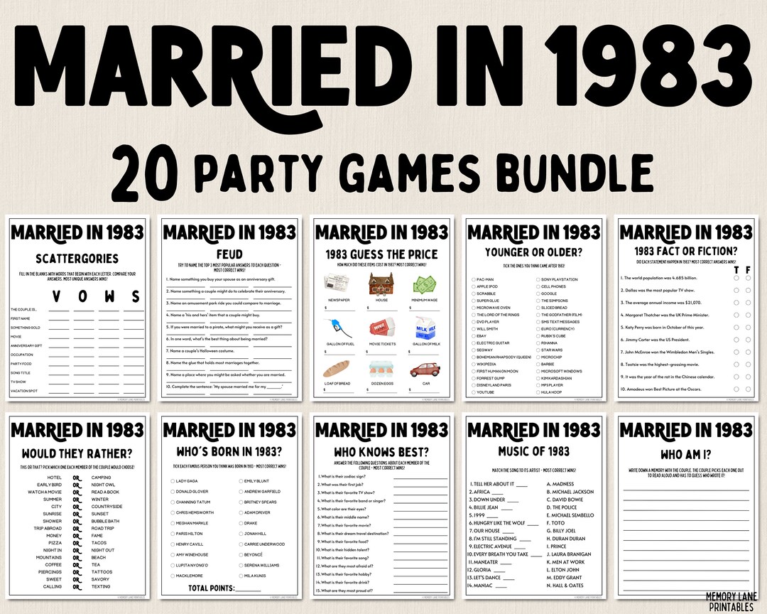 40th Anniversary Games Bundle Married in 1983 Games 40th - Etsy