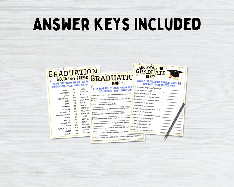 Graduation Games Bundle 5 Graduation Party Games Fun - Etsy