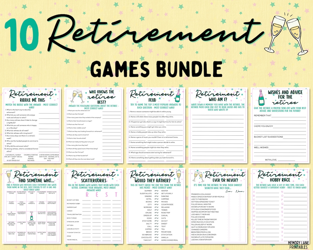 Retirement Games Bundle | 10 Retirement Party Games | Fun Printable ...