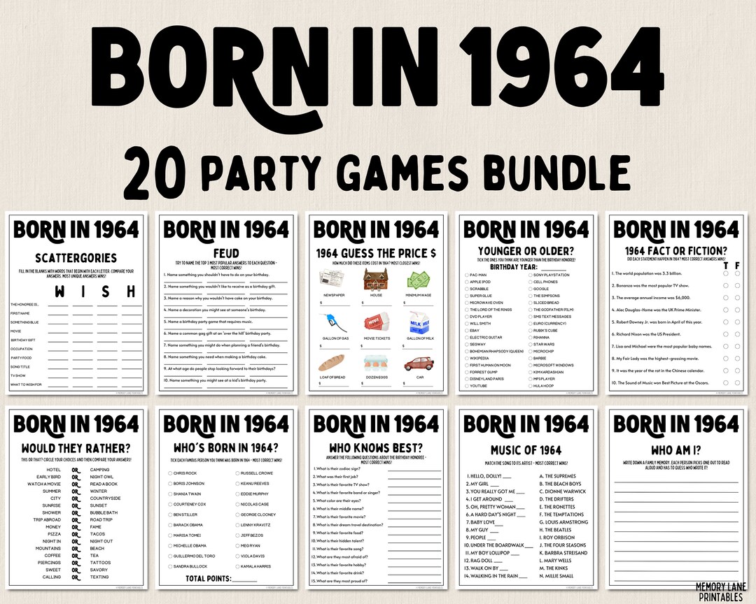 60th Birthday Party Games Bundle Born in 1964 Games 60th Birthday Games ...