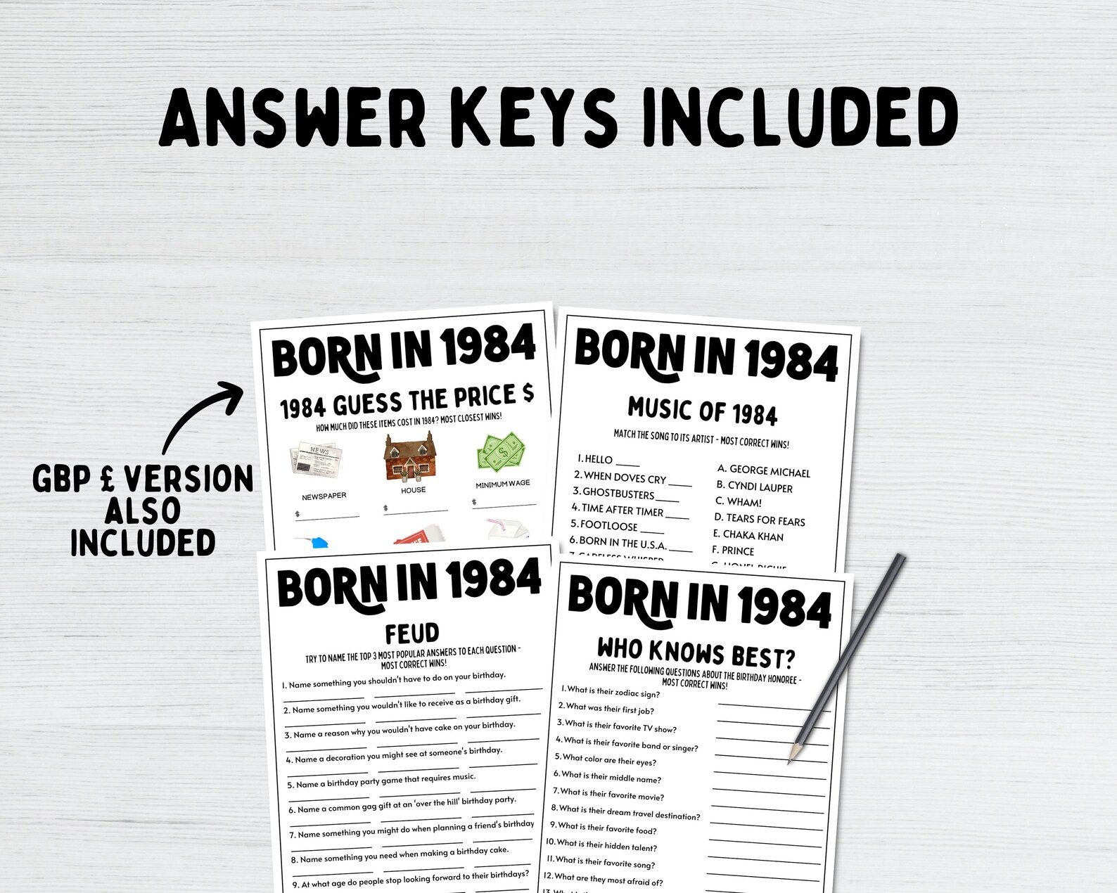 40th Birthday Party Games Bundle Born in 1984 Games 40th Birthday Games ...