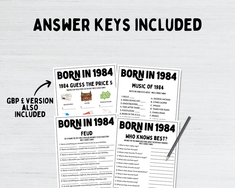 40th Birthday Party Games Bundle Born in 1984 Games 40th Birthday Games ...