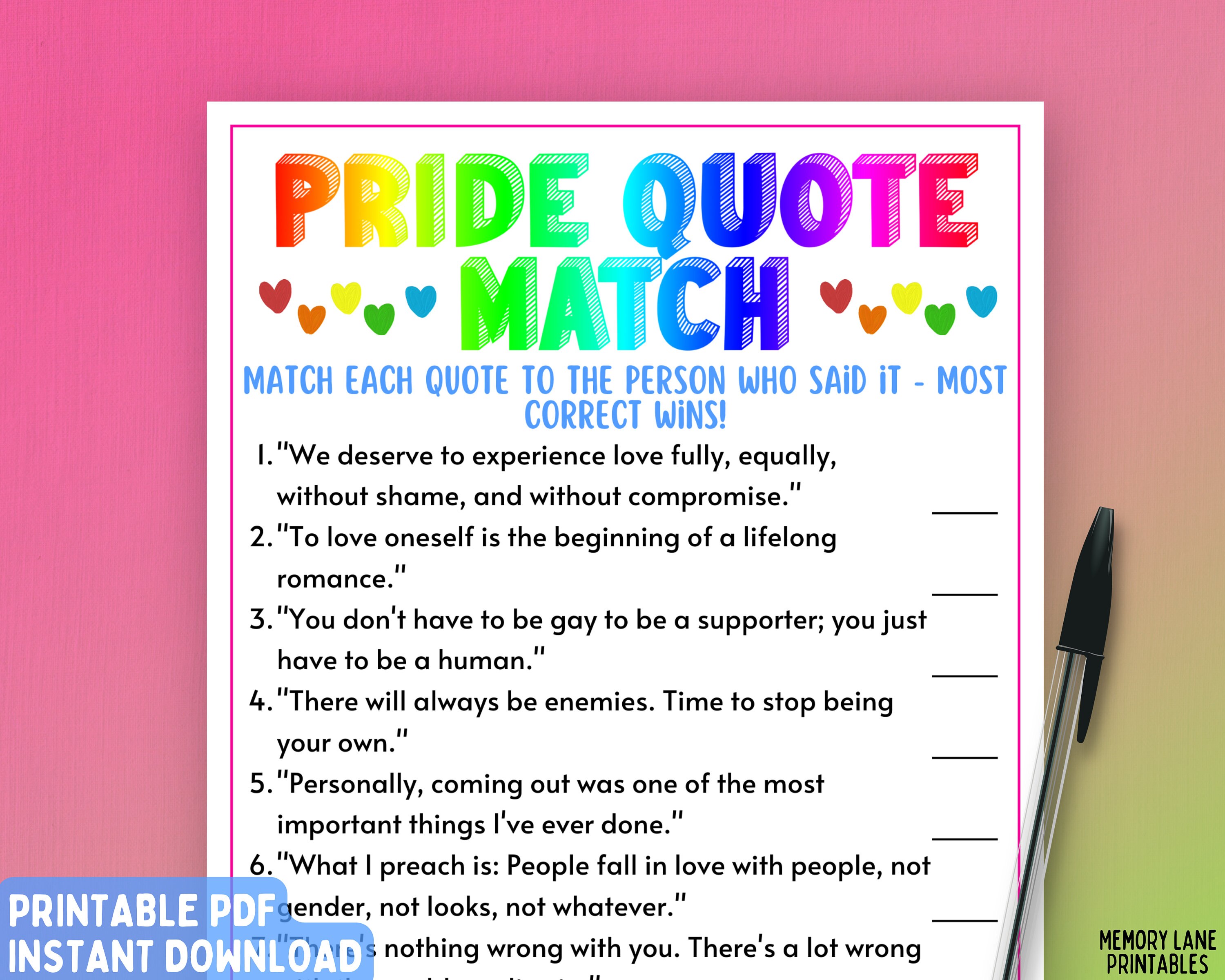 Pride Trivia Game LGBTQ Pride Party Game Pride Quotes - Etsy