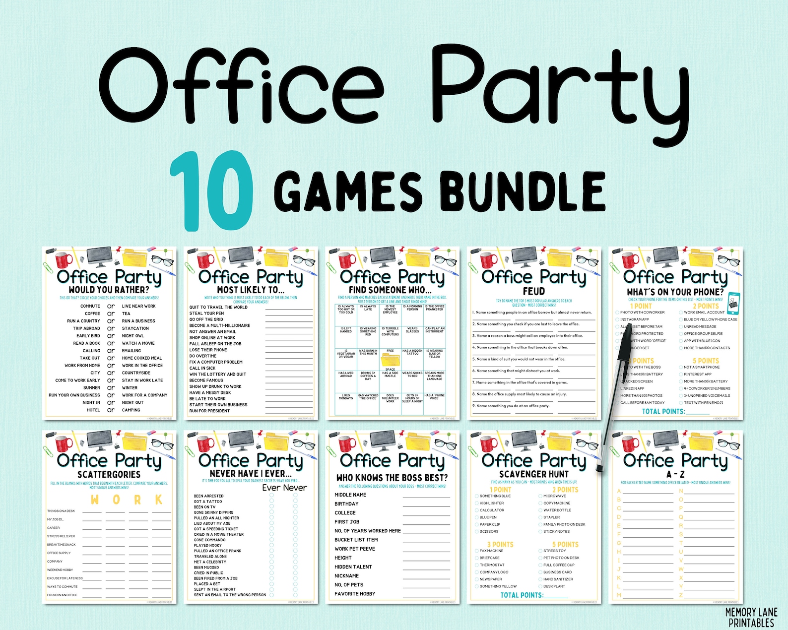 Office Party Games Bundle | Work Party Games | Fun Printable Games ...