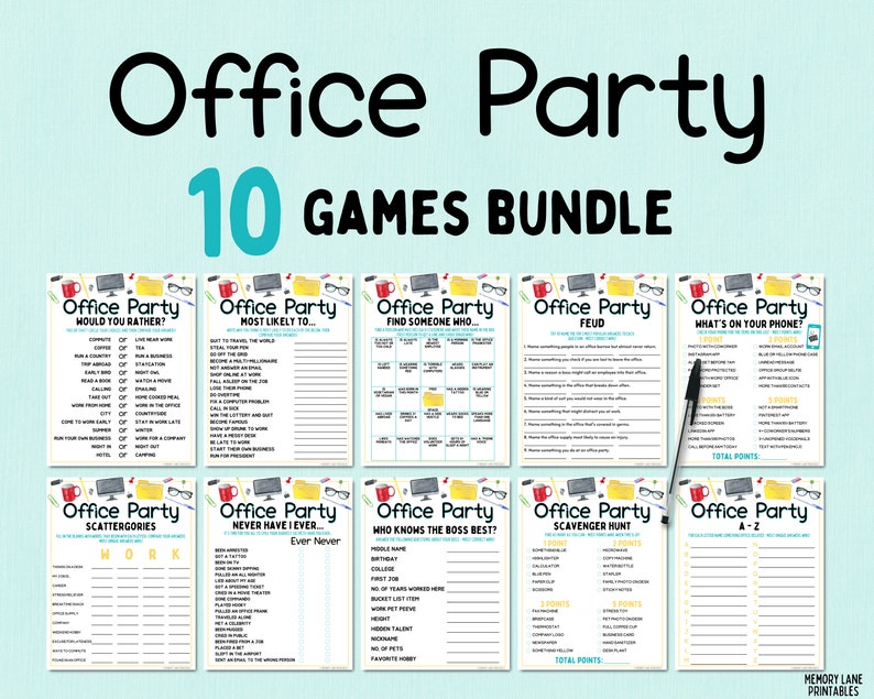 Office Party Games Bundle | Work Party Games | Fun Printable Games ...