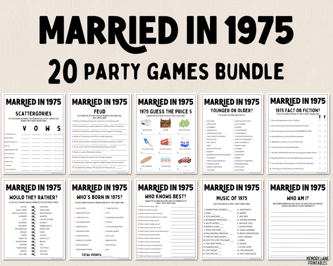 50th Anniversary Games Bundle | Married in 1975 Games | 50th Wedding ...