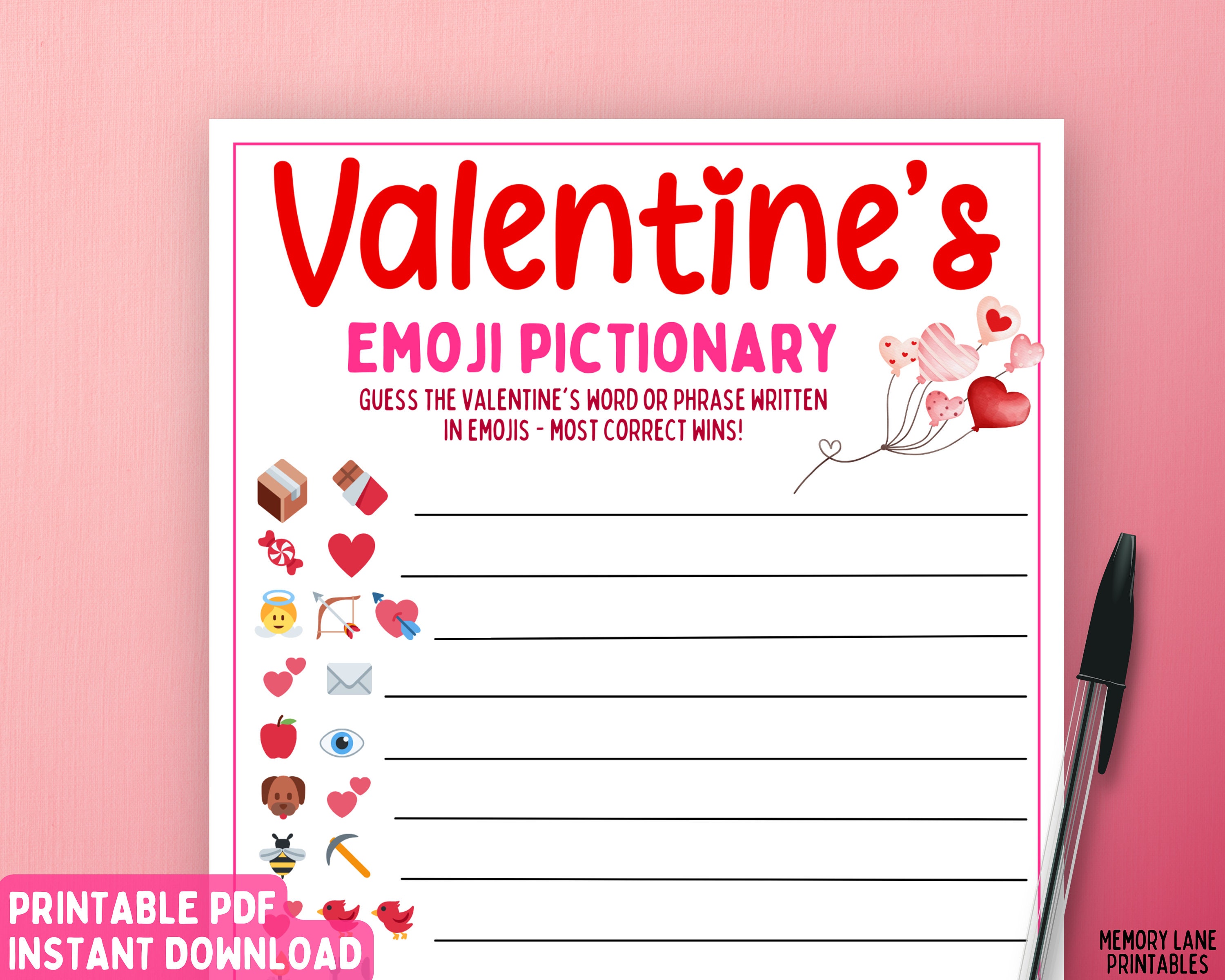 Valentine's Emoji Pictionary Game Valentine's Day Party Game Fun ...