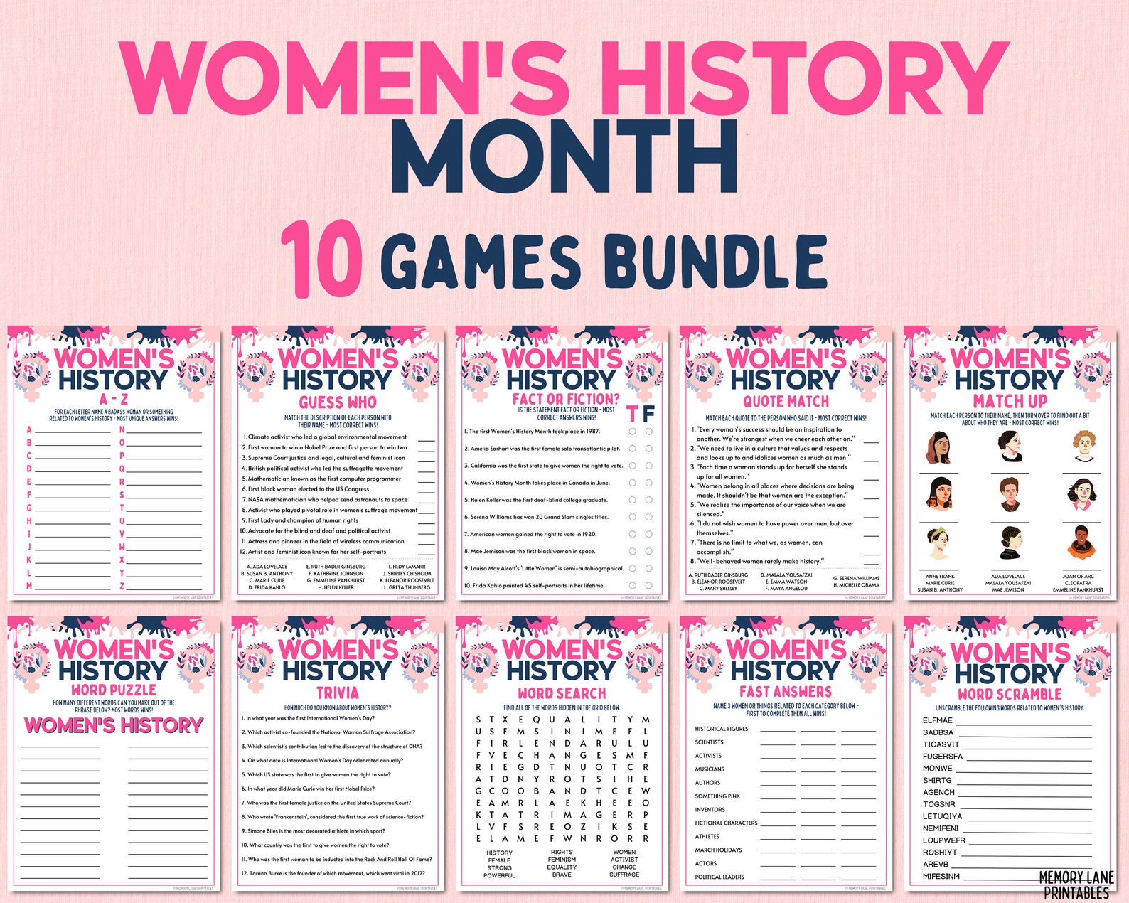 International Women's Day Games Bundle Women's History Month Trivia ...