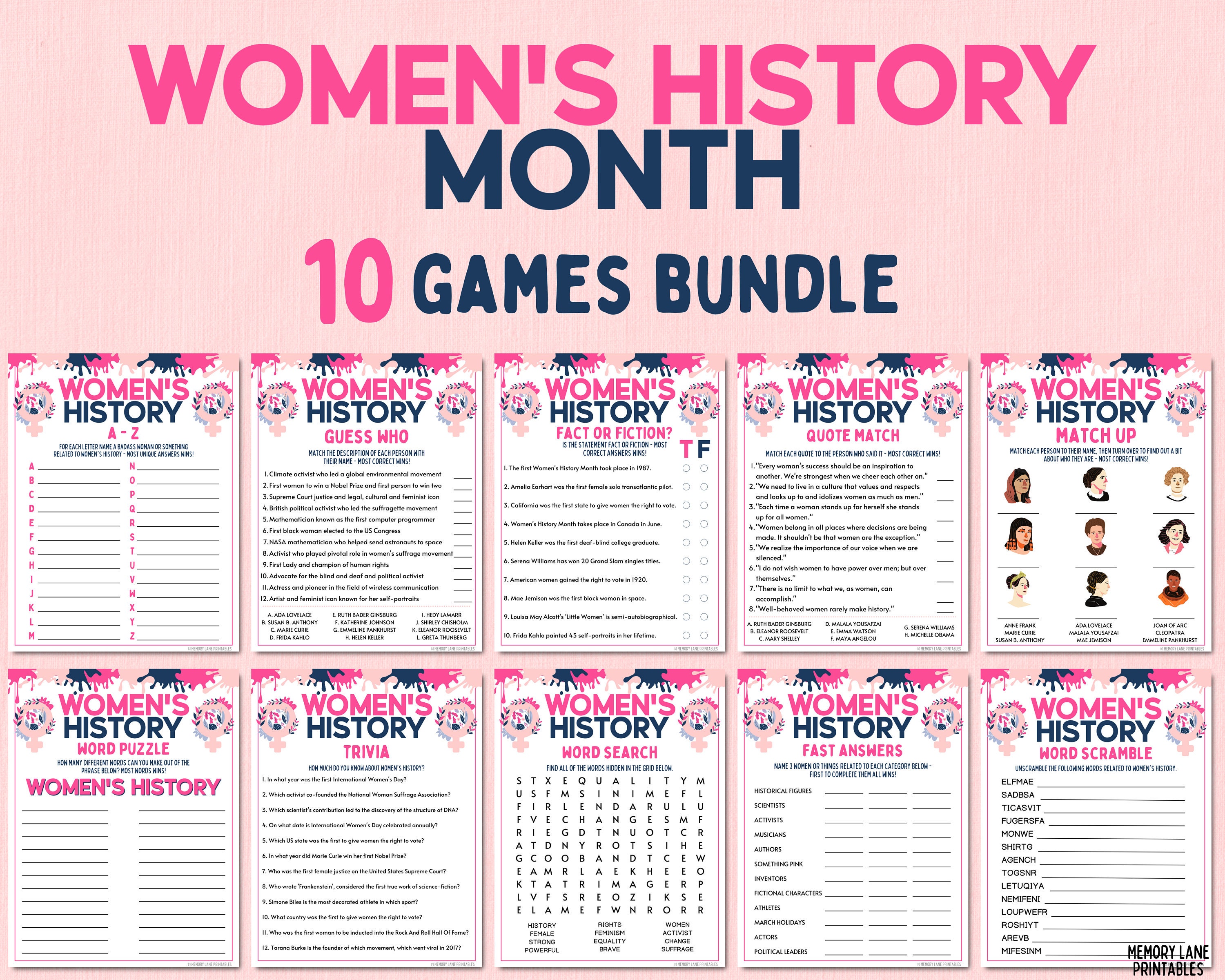 International Women's Day Games Bundle | Women's History Month Trivia ...