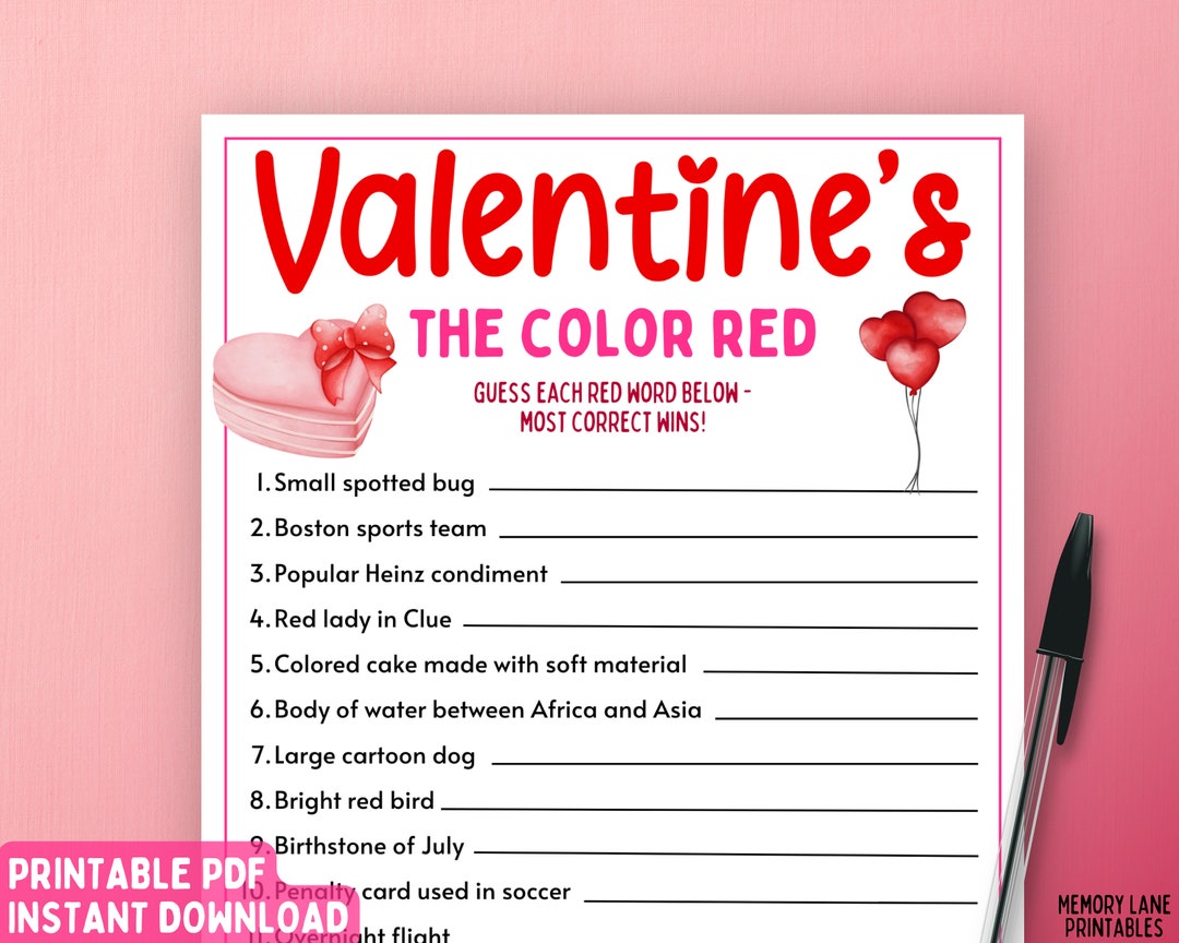Valentine's the Color Red Game | Valentine's Day Party Game | Fun ...