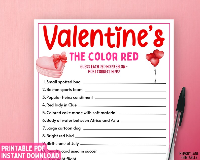 Valentine's the Color Red Game | Valentine's Day Party Game | Fun ...