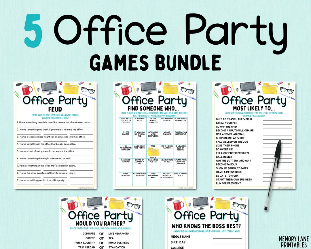 Office Party Games Bundle Work Party Games Fun Printable Games Group ...