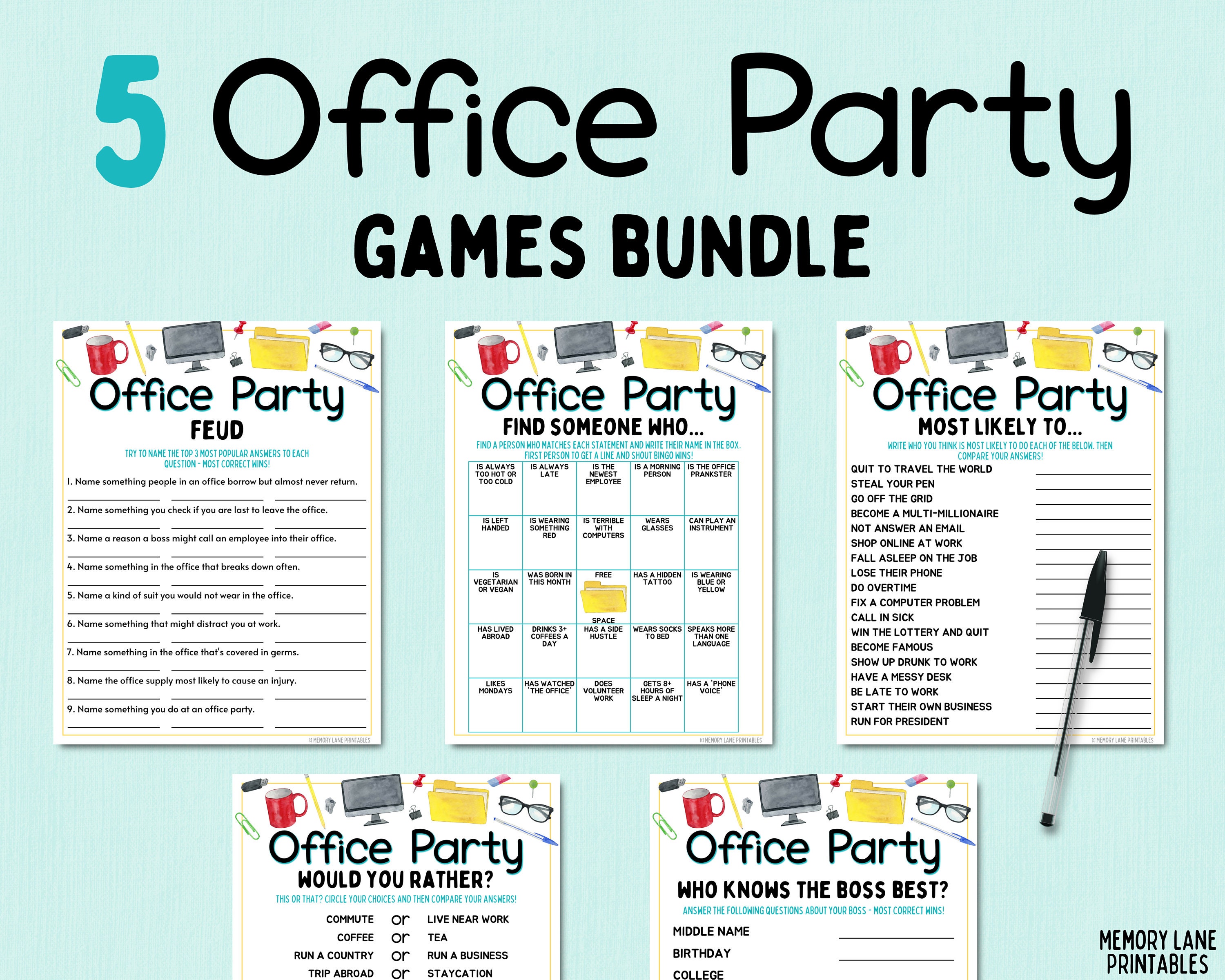Office Party Games Bundle Work Party Games Fun Printable - Etsy