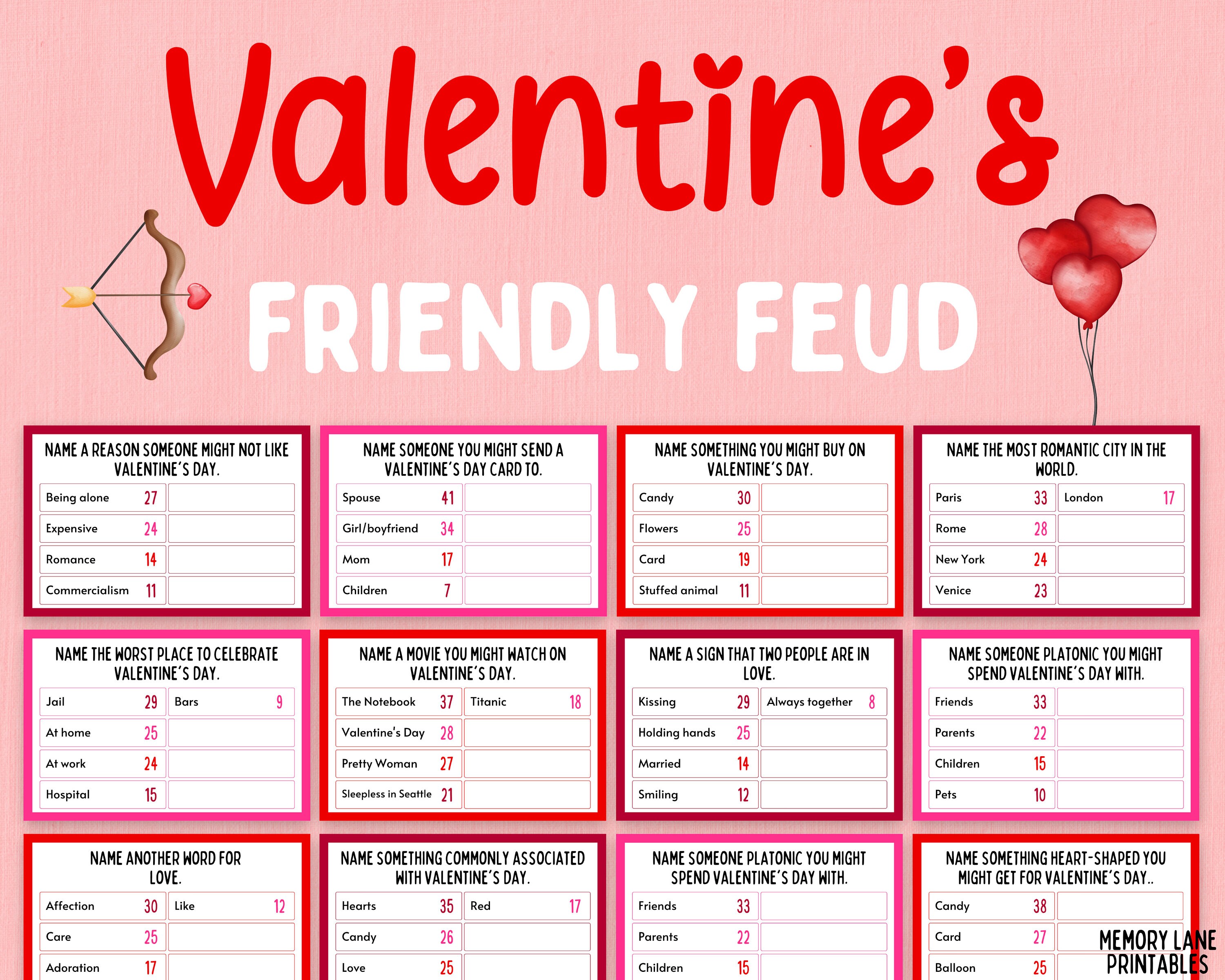Valentine's Friendly Feud Game Valentine's Day Family Feud Game ...