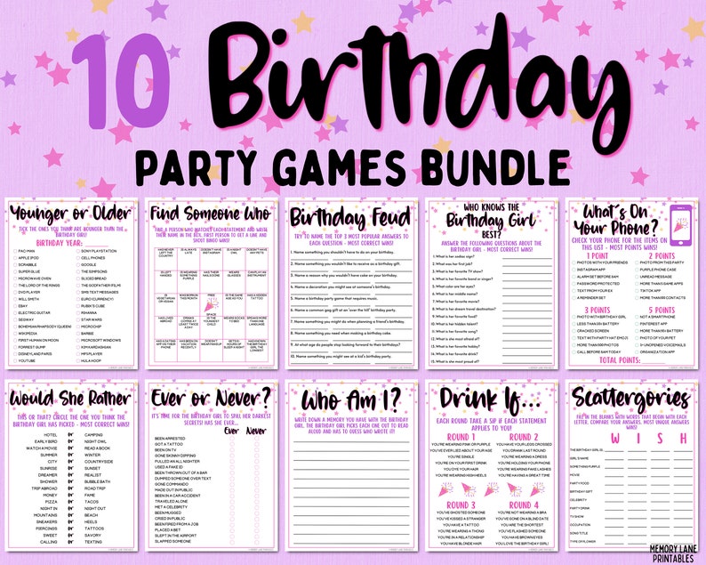 Birthday Games Bundle 10 Birthday Games for Her Adult - Etsy