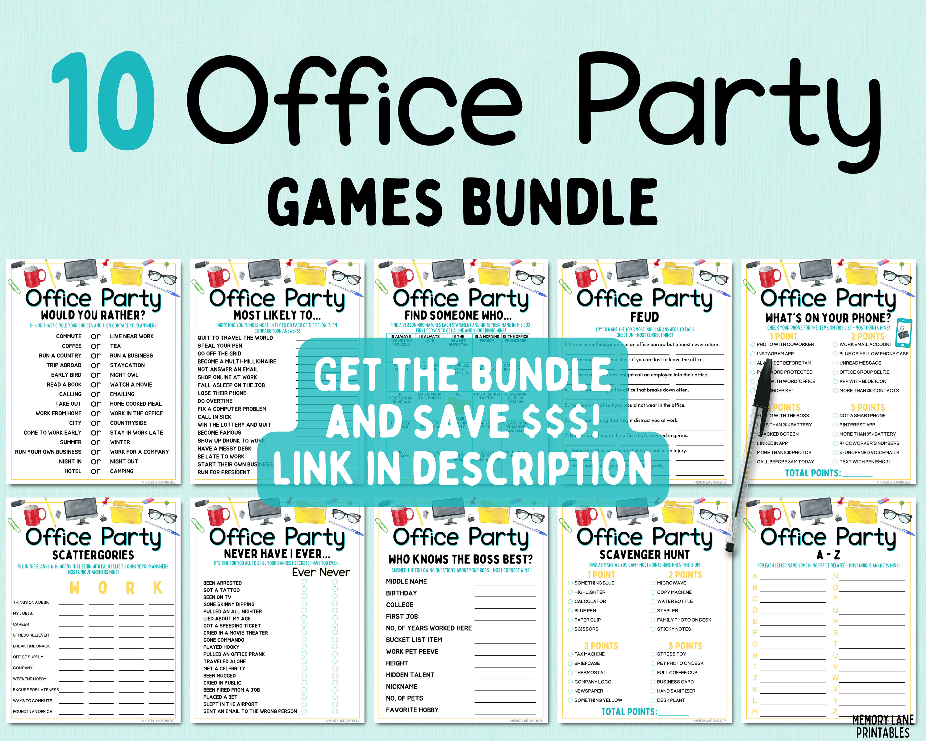 Office Party Games Bundle | Work Party Games | Fun Printable Games ...