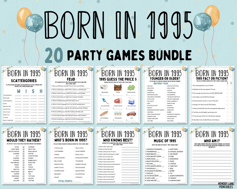 30th Birthday Party Games Bundle | Born in 1995 Games | 30th Birthday ...