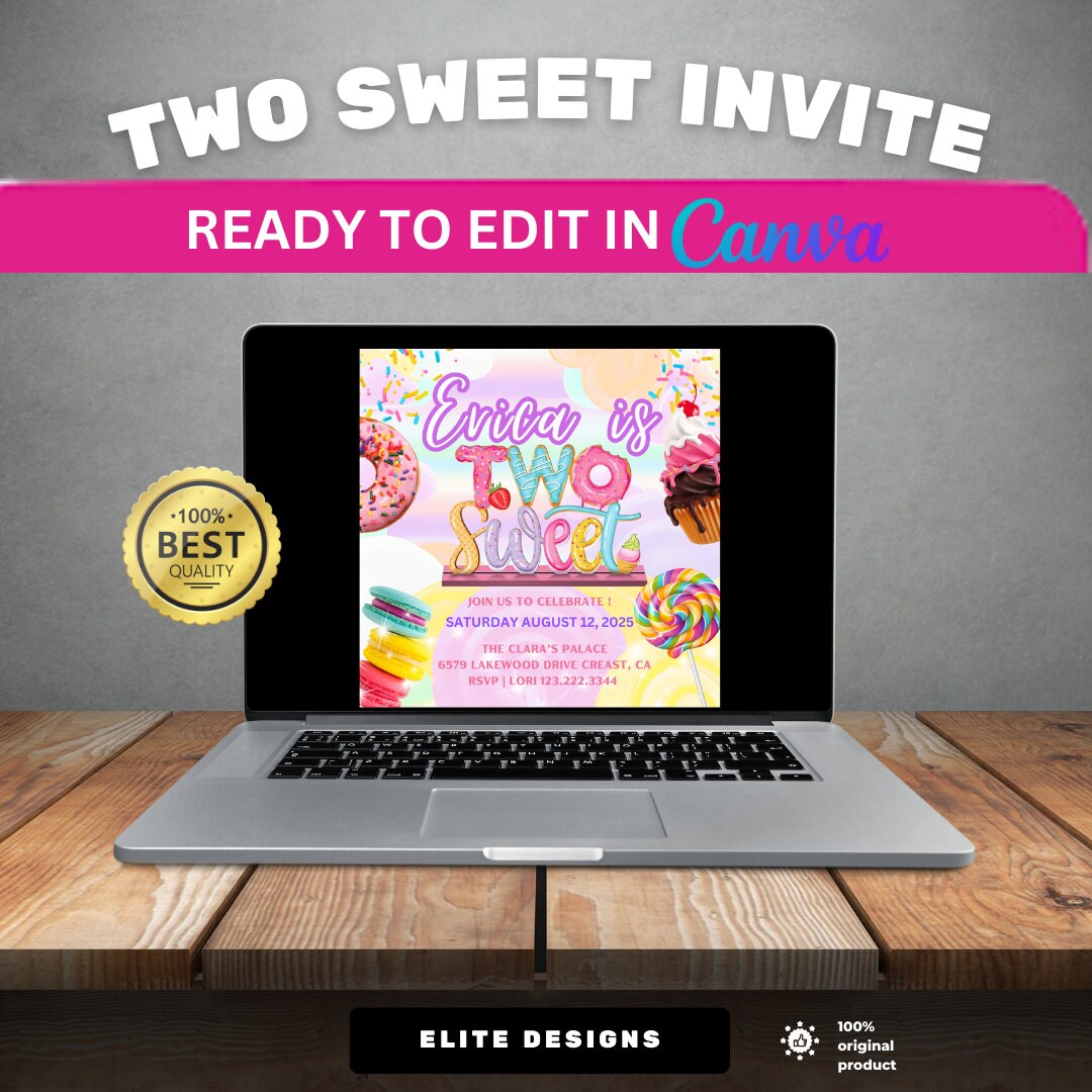TWO SWEET INVITATION, Kids Party, Sweets Theme Invitation, Sweets ...