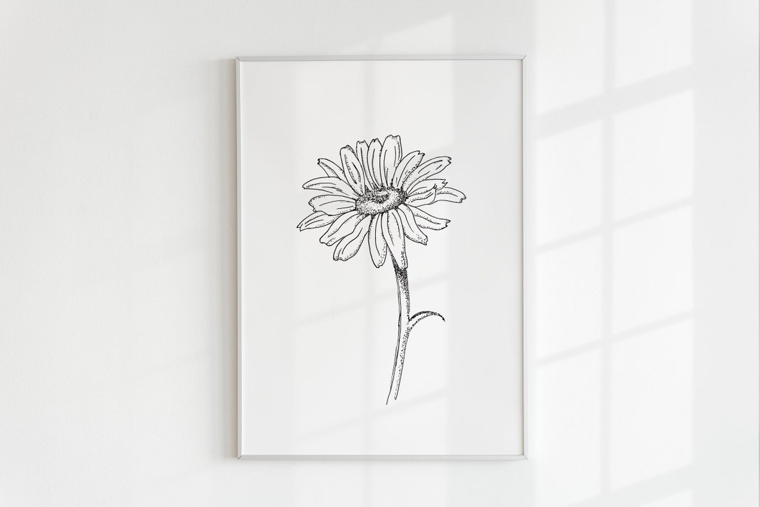 HAND DRAWN Daisy Delicate Flower Line Drawing Minimalistic Wall Décor ...