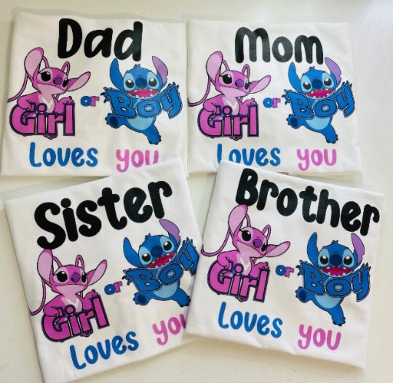 Stitch And Angel T Shirt Gender Reveal Etsy