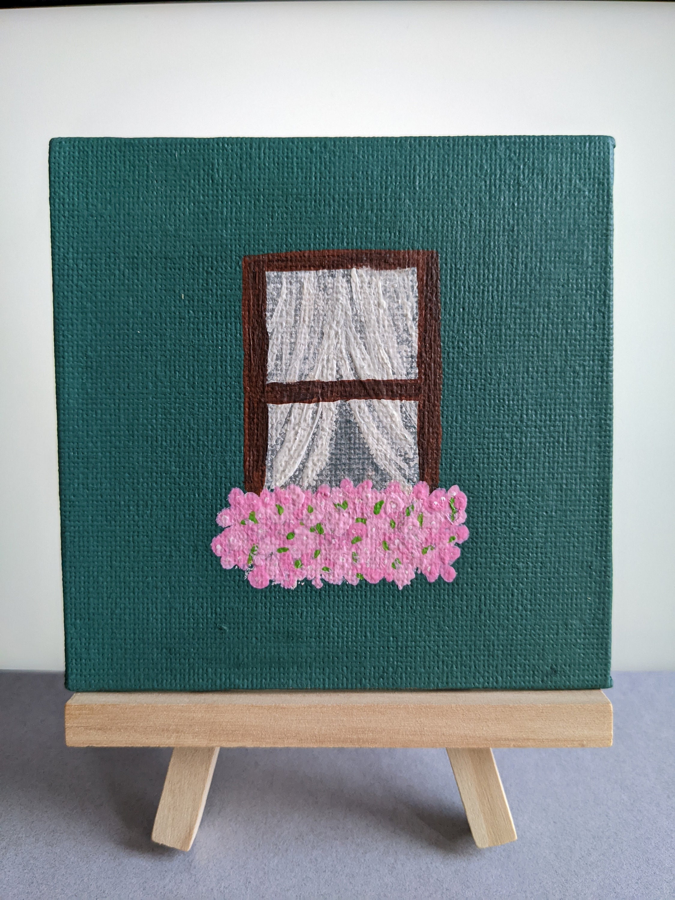 Miniature Painting of a Window With a Pink Flower Box - Etsy