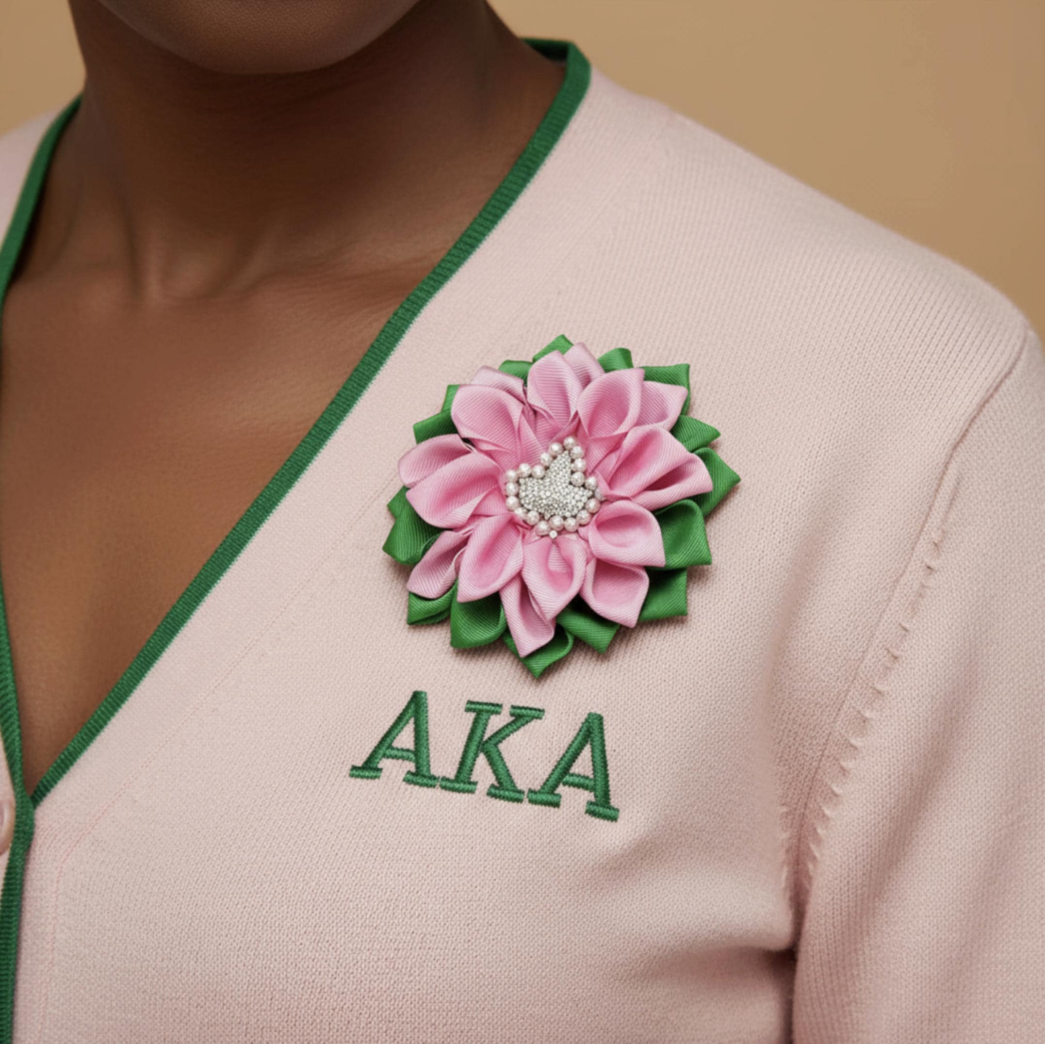 Enhanced Flower Brooch With Ivy Pearl Rhinestone | Sorority Chapter ...