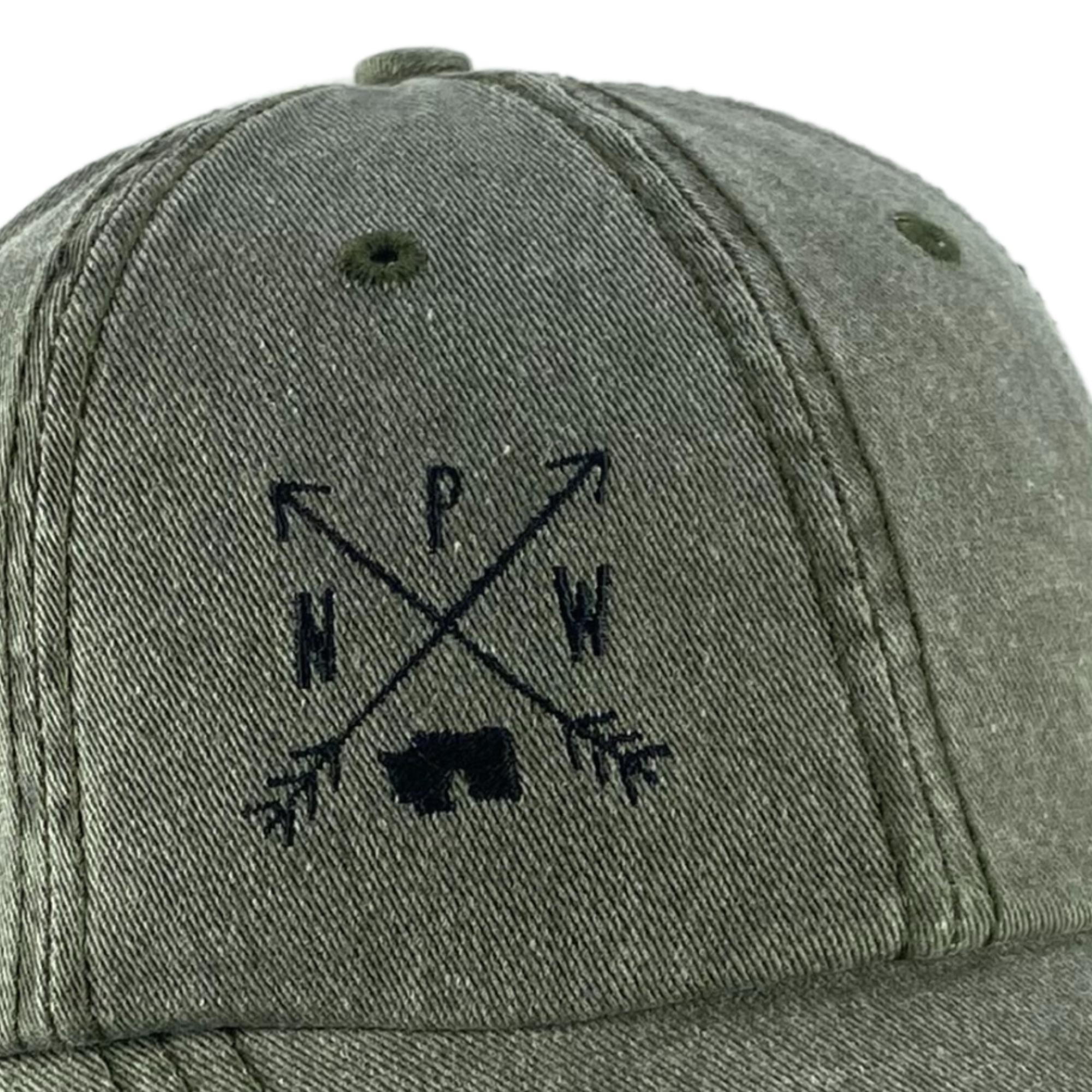 Embroidered PNW Arrows Hat: 100% Cotton Distressed Baseball Cap ...