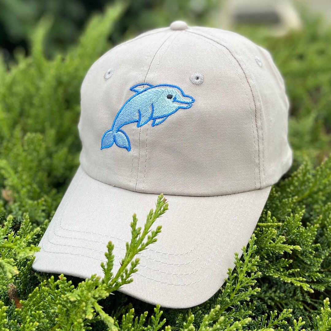 Embroidered Dolphin Hat: 100% Cotton Beige Baseball Cap Adjustable ...