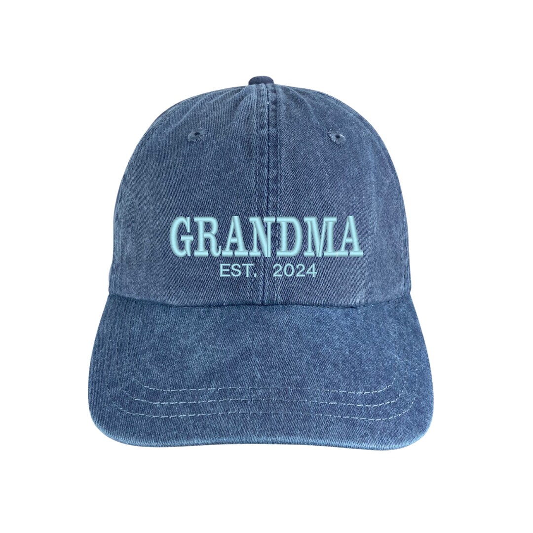 Custom GRANDMA EST 2024 Hat, Women Personalized Gifts, Washed Navy-blue ...