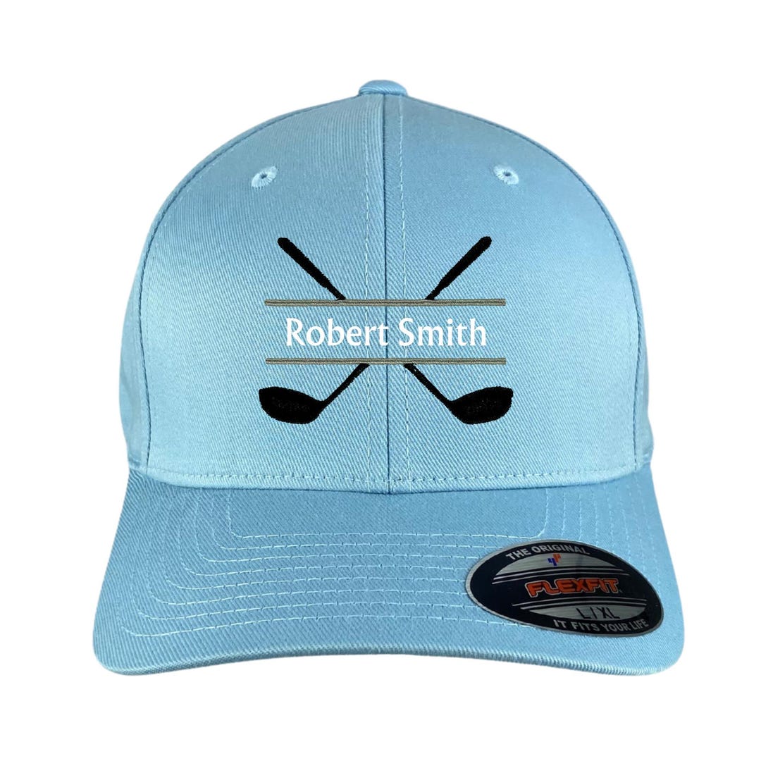 Fitted Golf Hats Personalized, Embroidered Clubs Design on Custom Blue ...