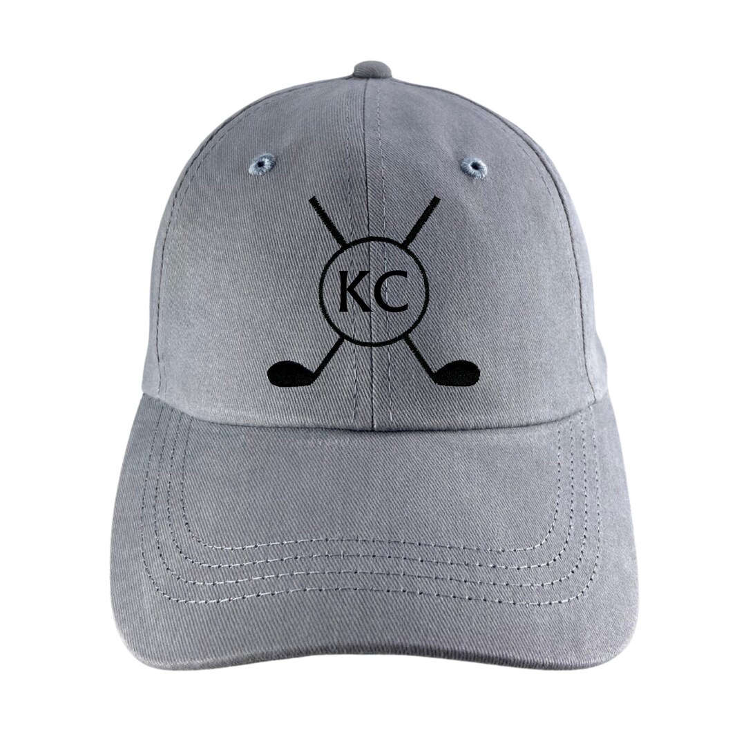 Golf Hats Custom Initials, Embroidered Ball Clubs Design, Gray Unwashed ...