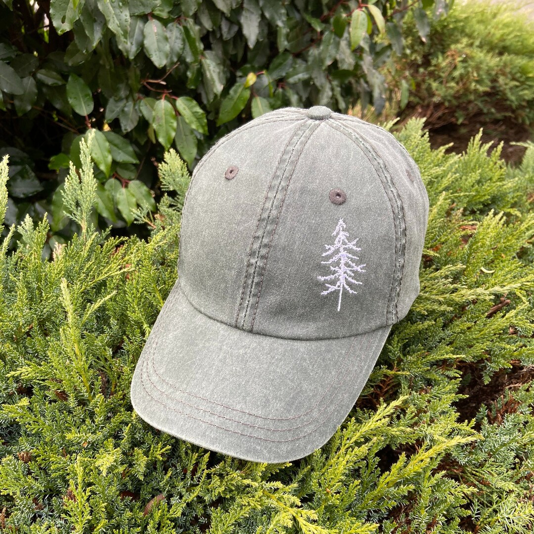 Dad Hat Embroidered Fir Tree, Green Hiking Hat Unisex, Adjustable | 100 ...