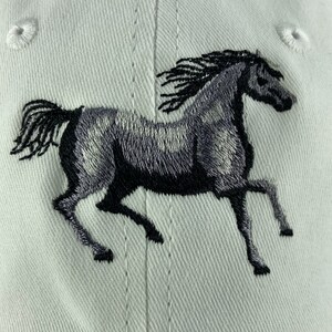 Silver Horse Running Embroidered Cap Unwashed White Dad Hat, 100% ...
