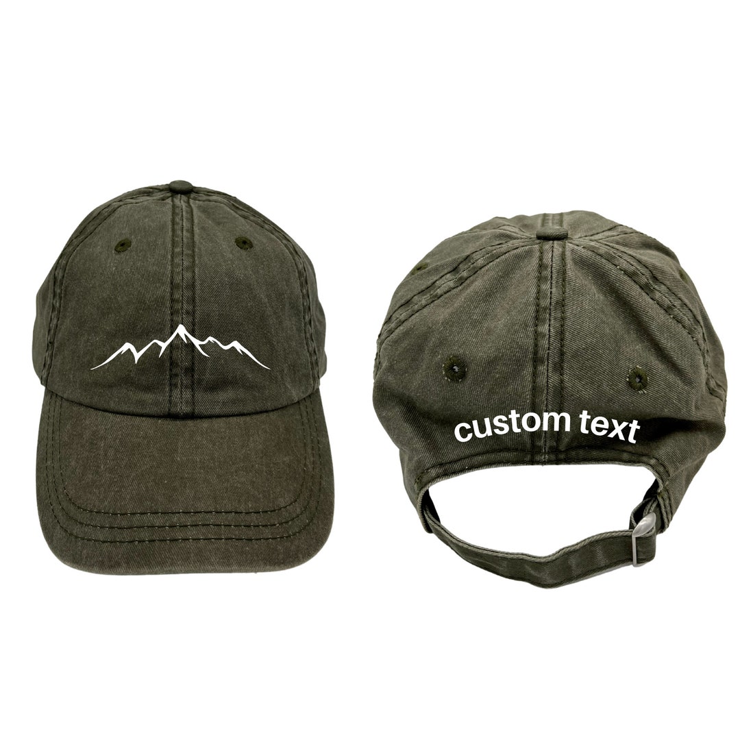 CUSTOM WORDING Dad Hat Embroidered Mountain Peak, Green Hiking Hat ...