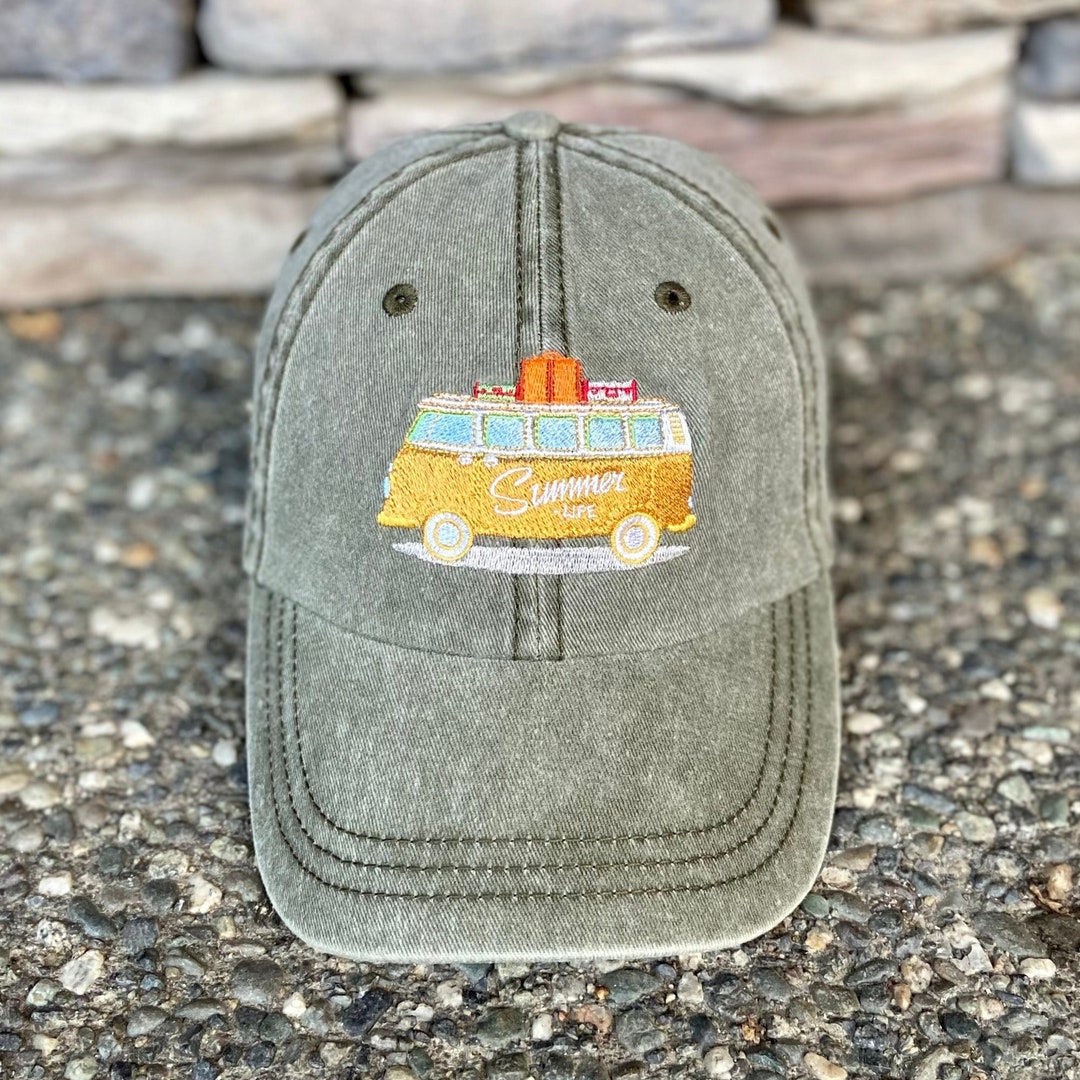 Camper Van Life Hat, Summer Beach Cap Embroidered, Washed Green Youth ...