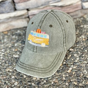 Camper Van Life Hat, Summer Beach Cap Embroidered, Washed Green Youth ...
