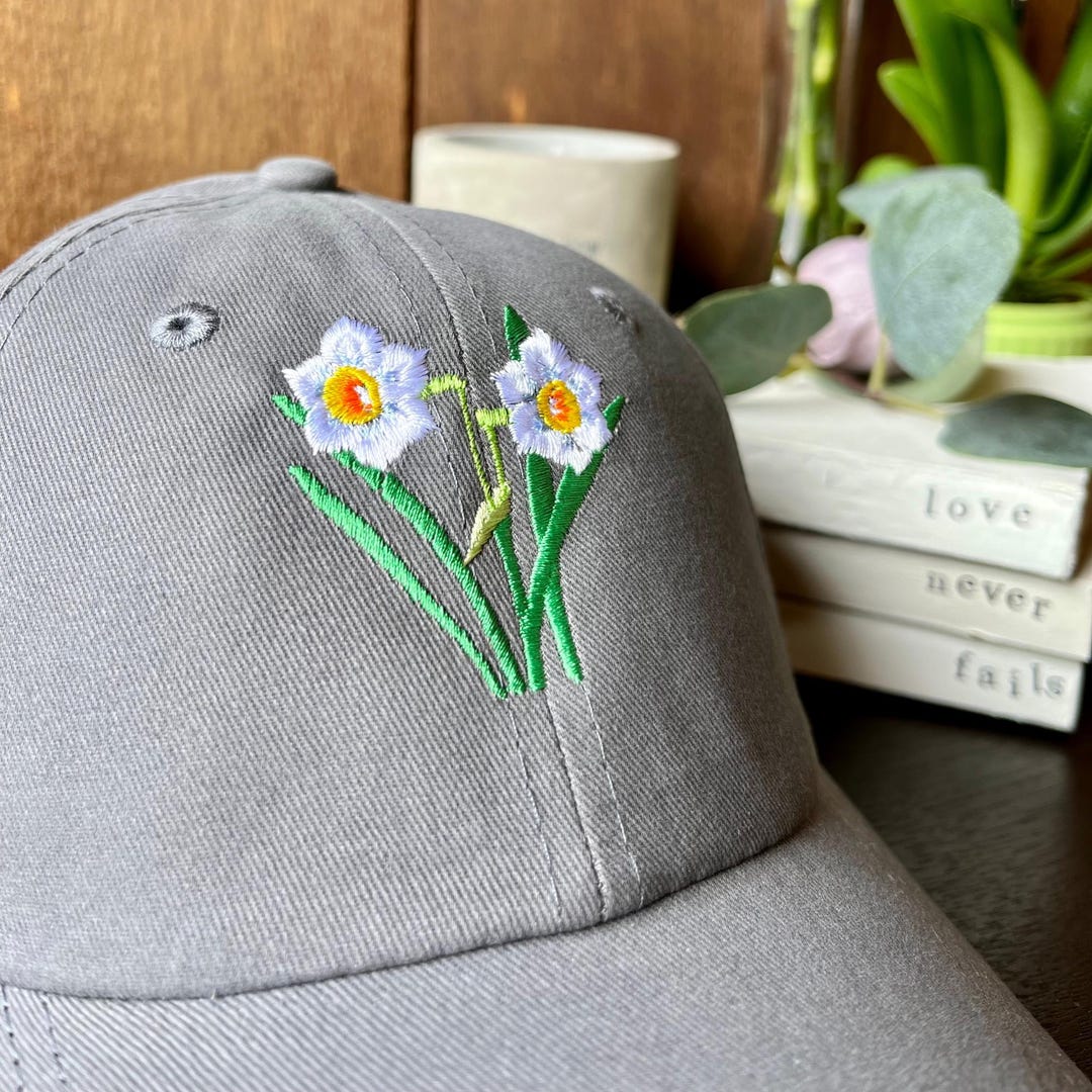 Daffodils Hat, Custom Gray Baseball Caps Unwashed Velcro, Embroidered ...