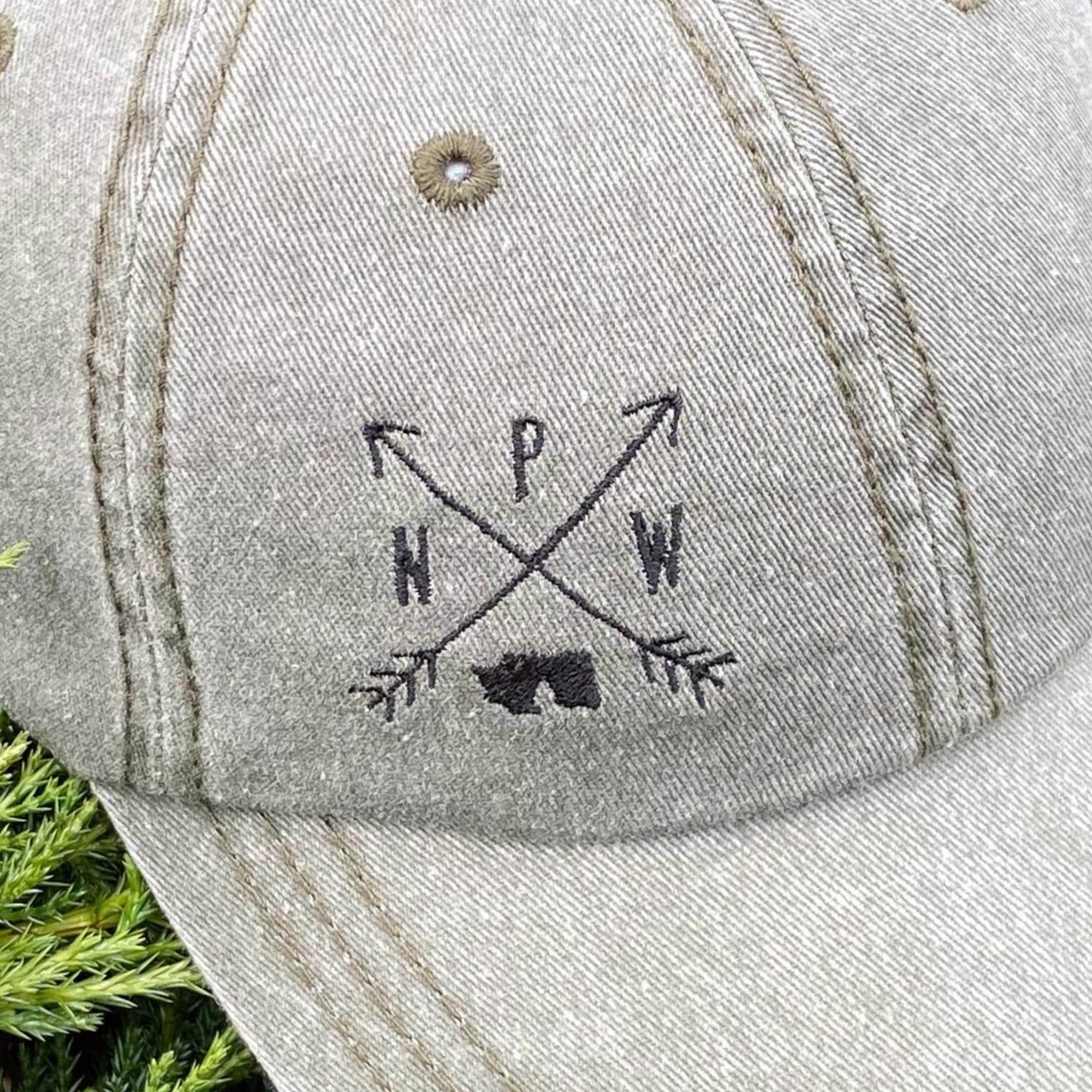 Embroidered PNW Arrows Hat: 100% Cotton Distressed Baseball Cap ...