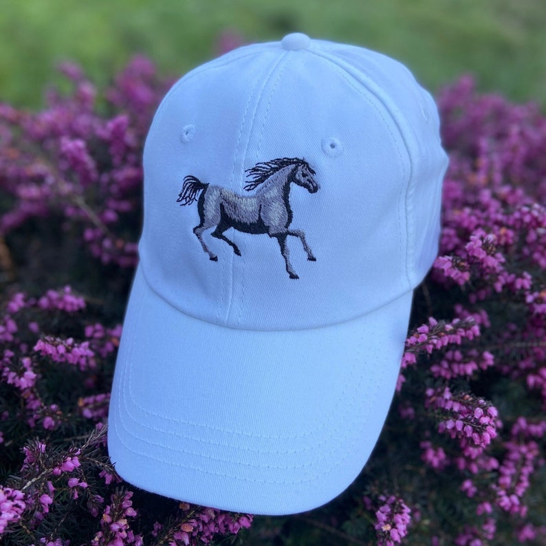 Silver Horse Running Embroidered Cap Unwashed White Dad Hat - Etsy