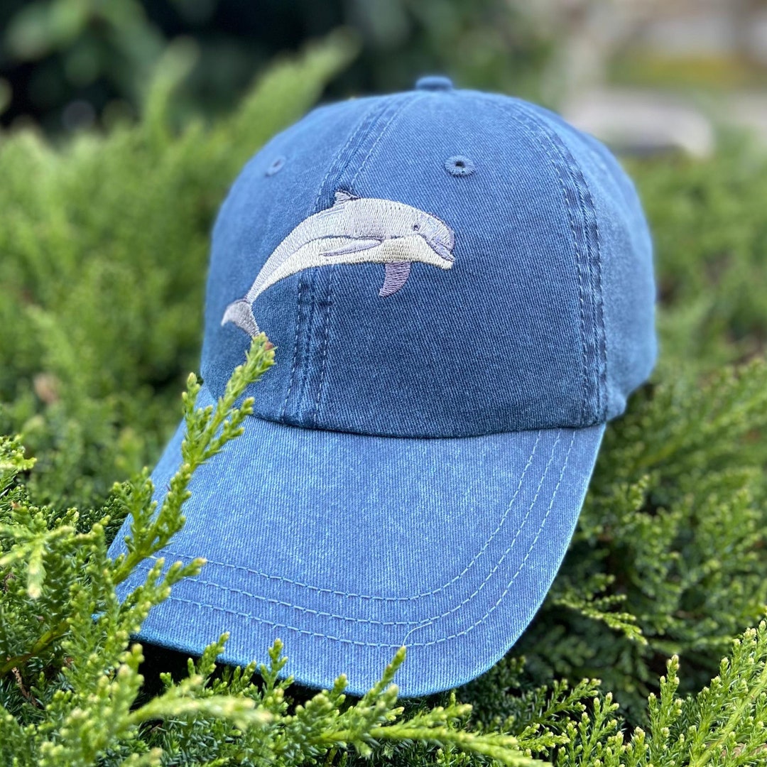 Embroidered Dolphin Hat: 100% Cotton Distressed Baseball Cap Adjustable ...