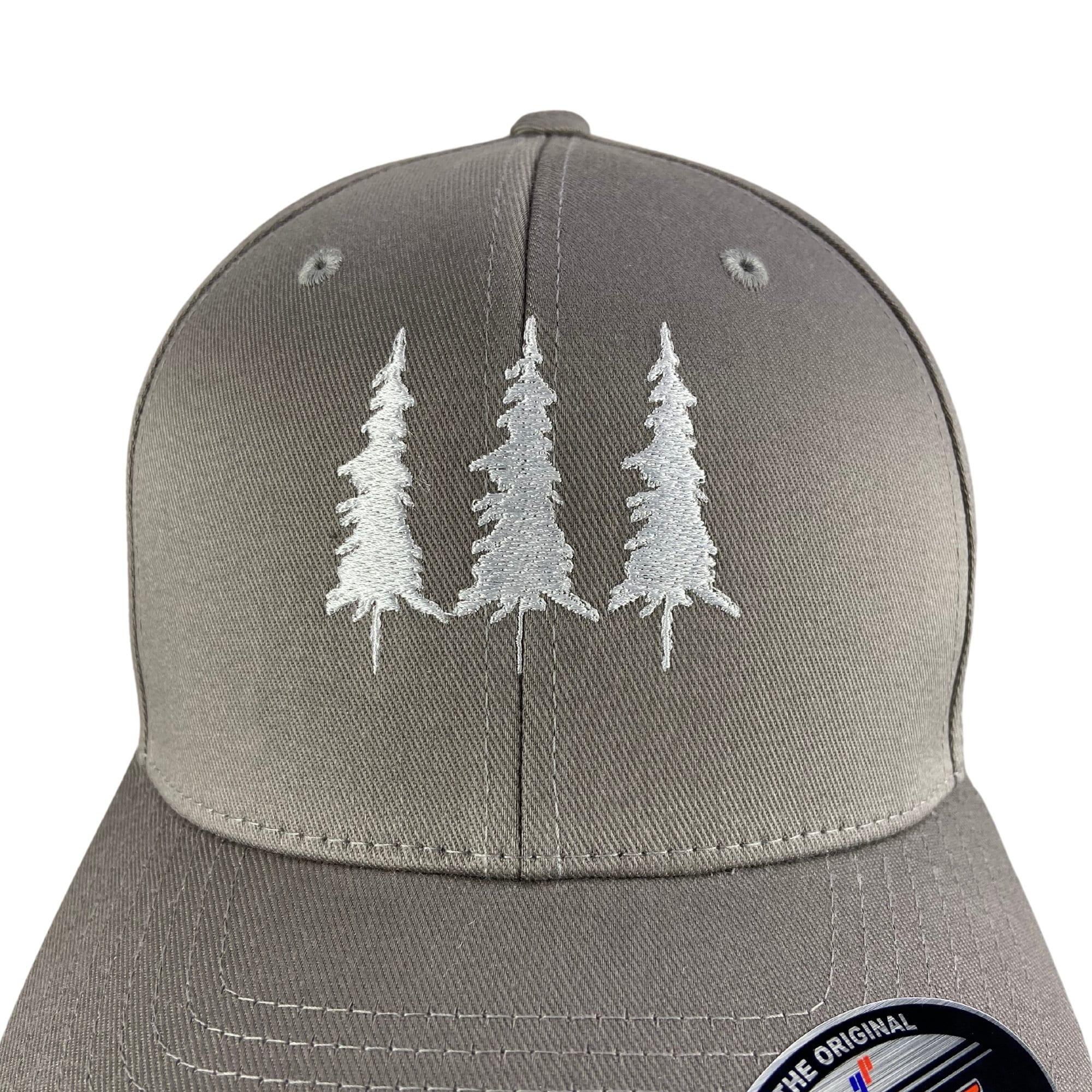 Embroidered Forest Trees Hat: Gray Flex Fit Fitted Cap Size S-XXL ...