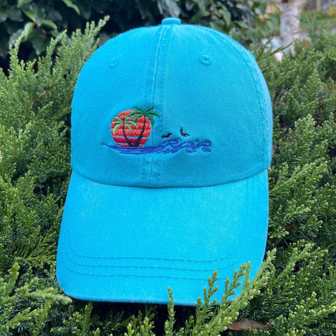 Beach Wave Hat, Custom Baseball Caps Distressed, Tropical Palm Tree Cap ...