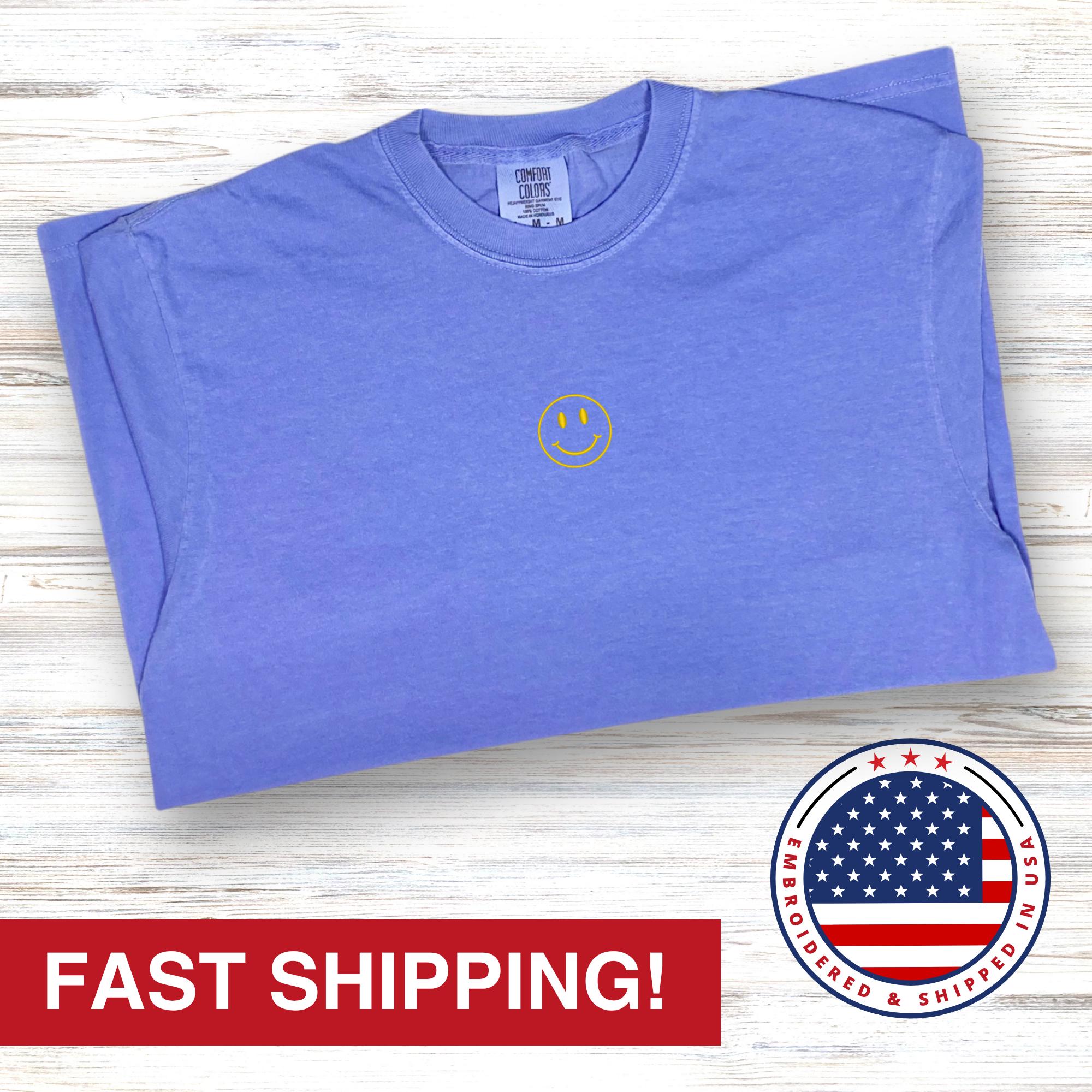 Smiley Face T-shirt Custom Comfort Colors Periwinkle Tee, Happy Retro ...