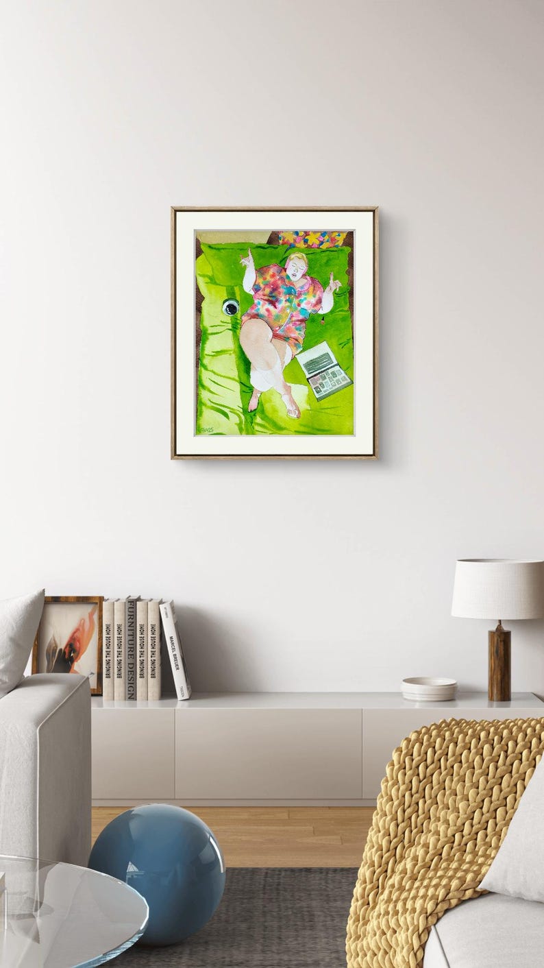Original Watercolor Painting of a Positive, Curvy Woman in Her Bed ...